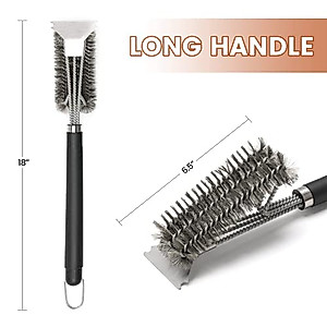 Simple Deluxe 2-Piece BBQ Grill Cleaning Brush, 18 Inch Stainless Steel Wire Safe Brush Cleaner with Extra Scraper Accessories, Bristle Free and Bristle, for Charcoal Grilling Grates/Weber Gas