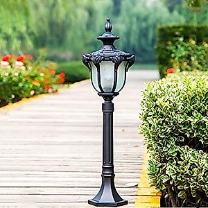 XXINY 79cm European-Style Aluminum Outdoor Lawn Lamp Garden Lamp Column Lamp Antique Lamp Post Porch Patio Pillar Lamp Street Stigma Floor Lamp (Color : Black)