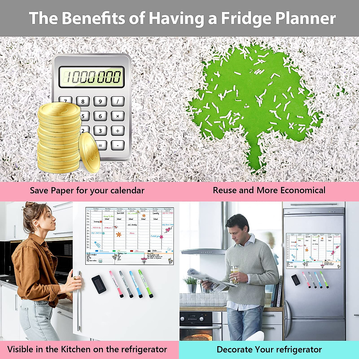 POPRUN Magnetic Weekly Dry Erase Board Calendar for Fridge, 16.9"x11"Schedule Board, Weekly Planner Whiteboard Calendar with Hourly Time Slots To Do List Perfect as Planner Board for School and Family
