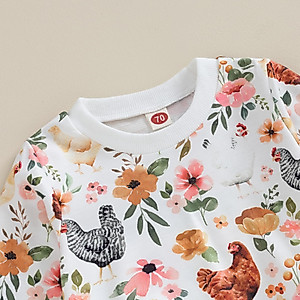Kaipiclos Baby Girl Fall Winter Clothes Halloween Outfit Floral Pumpkin Print Sweatshirt Long Sleeve Shirt Tops Jogger Pants (Chicken print, 2-3 Years)