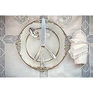 Tiger Chef 4-Piece 13-inch Royal Antiqued White Round Vintage Dinner Charger For Plates, Wedding Reception Chargers Plate Chargers For Table Settings Disposable Hard Round Charger Plates