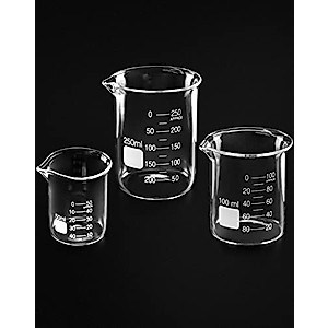 QWORK Glass Measuring Beaker Set, 3 Pcs (50ml 100ml 250ml), Graduated Measuring Low Form Glass Beaker
