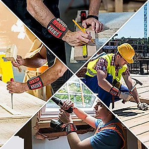 Magnetic Wristband, Perfect for Dad, Tool Belt with 15 Magnets for Holding Screws, Nails, Drill Bits, Cool Gadgets for Men, Women, Dad, Husband, Carpenters(red)1