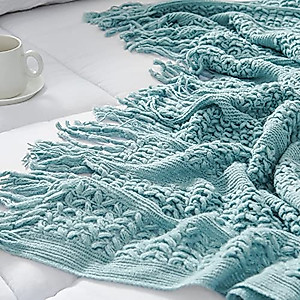 jinchan Cable Knit Throw Blanket Teal Soft Blanket with Tassels Indoor Outdoor Travel Warm Coverlet for Sofa Comforter Couch Bed Throw Blanket Spring Living Room Decor Nursery Gift 50x60 inch