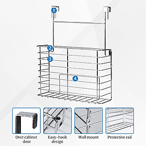TreeLen 2PK- Kitchen Cabinet Organizer for Cutting Boards over the Cabinet Organizer Wall Door Mount Foil Holders Rack for Kitchen Bathroom Pantry-Shining Chrome