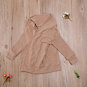 Cutoluca Toddler Baby Girl Knitted Sweater Long Sleeve Cardigan Open Front Coats Fall Winter Kids Solid Long Jacket (Khaki, 6-7 Years)
