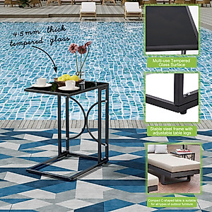 BALDPER 3-Pieces Outdoor Recliner Chair Set, Rattan Wicker Rocking Chair with Adjustable Backrest, Cushions, and C Shaped End Table for Patio Home Backyard Garden, Grey