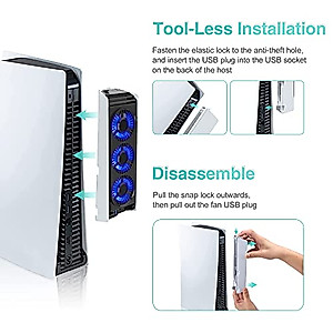 for PS5 Cooling Fan with Led Light, Quiet for PS5 Fan Cooling Fan HUIJUTCHEN for PS5 Cooler Cooling Fan for Playstation 5 fan with 3 Small Fans 3.0 USB Port 2 Fan Speed Setting fan (White)