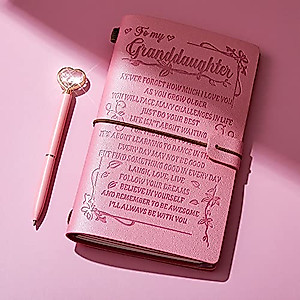 To My Granddaughter’s Gift - Pink Leather Journal+Heart Diamond Pen Set ,Engraved Notebook Writing Journal,Refillable Notepads,Travel Diary Graduation Back to School,Christmas,Birthday Gifts for Girls(7.9"x4.7") (To Granddaughter Journal)