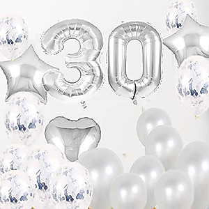 Sweet 30th Birthday Decorations Party Supplies,Silver Number 30 Balloons,30th Foil Mylar Balloons Latex Balloon Decoration,Great 30th Birthday Gifts for Girls,Women,Men,Photo Props
