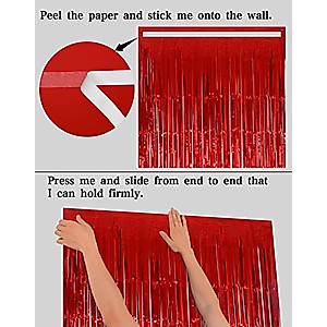 Red Foil Fringe Curtain Party Decorations, Melsan 3.2 x 8 ft Metallic Tinsel Curtains Streamer Backdrop for Christmas, Birthday, Anniversary, Valentine's Day Party Decorations, Pack of 2