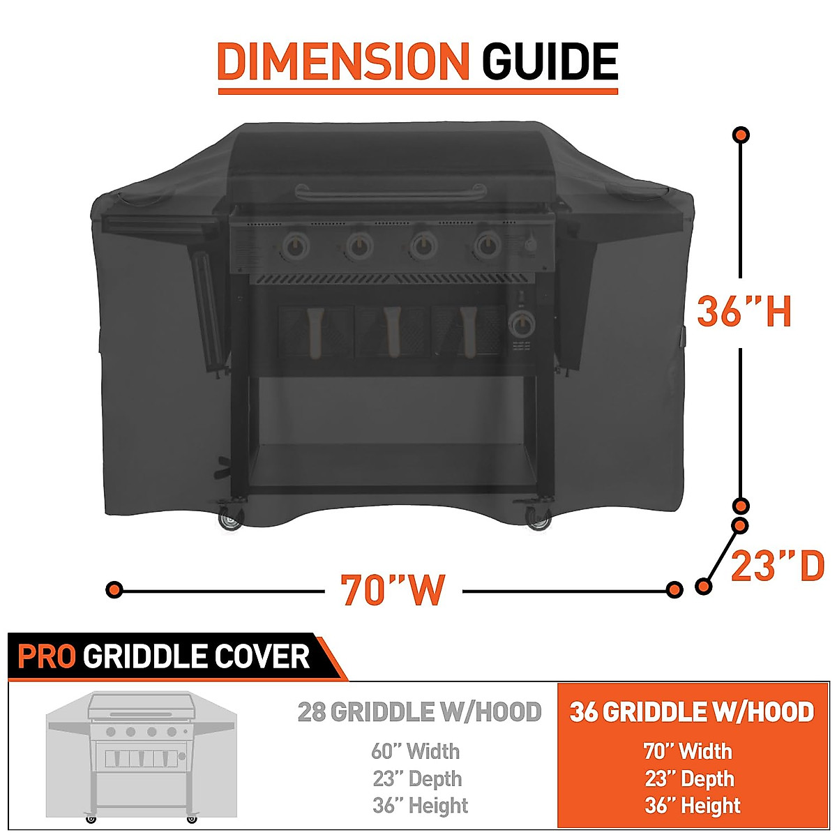 Arcedo Griddle Cover Compatible with Blackstone 36 Inch ProSeries, 70 inch Grill Shield for Cooking Station with Hood, Weather Resistant Outdoor Heavy Duty Waterproof Flat Top Gas Grill Cover, Black