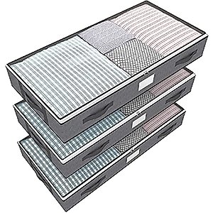 Fixwal Under Bed Storage Bins 3 Pack 75L Underbed Storage Containers Large Capacity Clothes Storage Bags with Clear Windows Lids Bedroom Foldable Storage Organizer for Comforters Blankets Bedding
