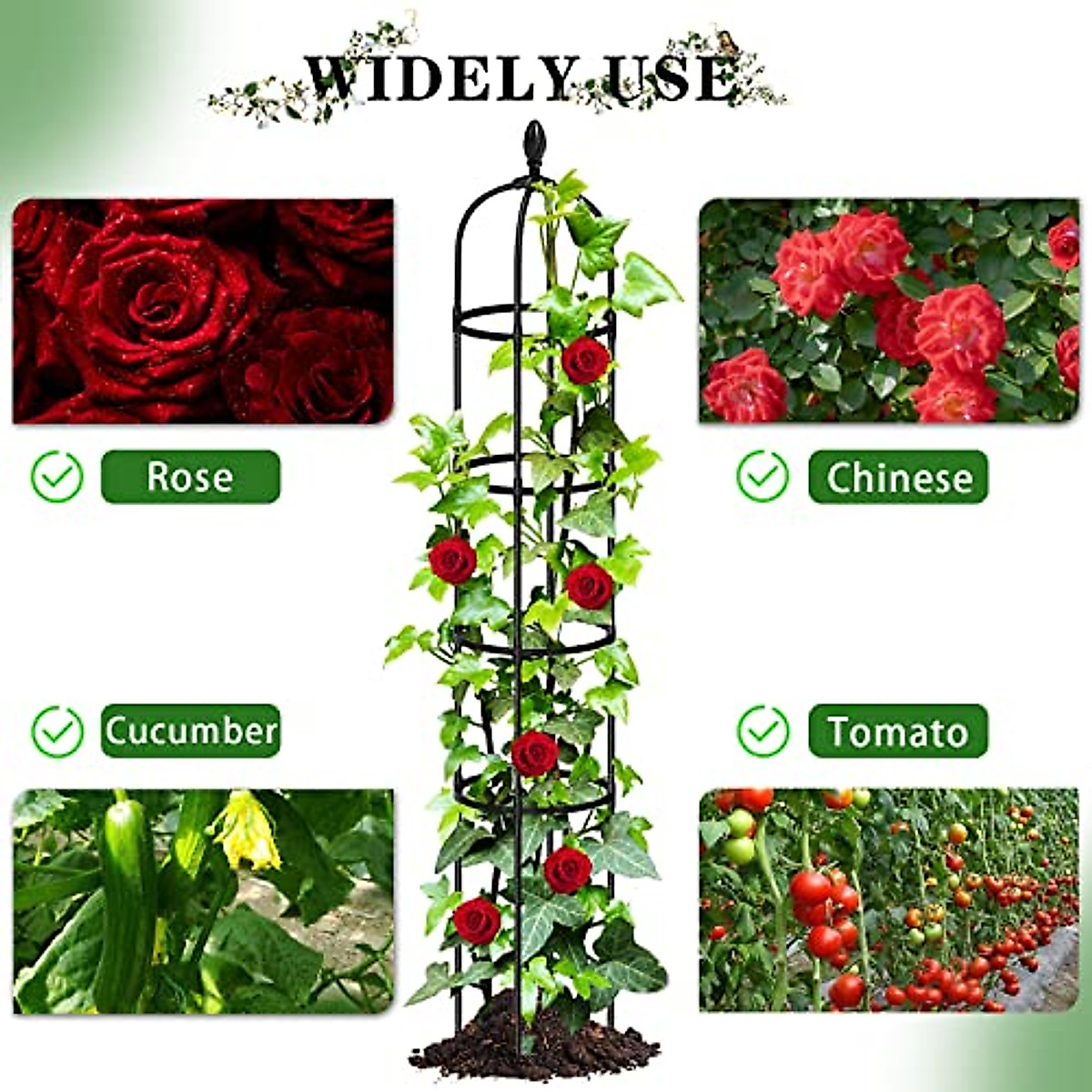 Garden Trellis for Climbing Plants Rustproof Coated Metal 6ft Tall Plant Support Trellis for Indoor & Outdoor Plants, Climbing Plant, Tomatoes, Vegetables, Fruits, Flowers, Pots, Vines
