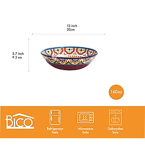 Bico Tunisian Ceramic 13 inch Serving Bowl, Microwave & Dishwasher Safe