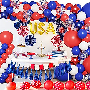RUBFAC 160pcs Red White and Blue Balloons Garland Arch Kit 4th of July Decoration Graduation Birthday Wedding Nautical Baseball Theme with Star Foil Balloons
