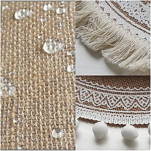 GorinsKani 2 Pieces of Cotton Thread Embroidery Table mat Jute Table mat Decoration mat Round Tassel Side Table mat Heat Insulation mat Anti-Slip Kitchen mat Home Decoration (Tassel Style E)