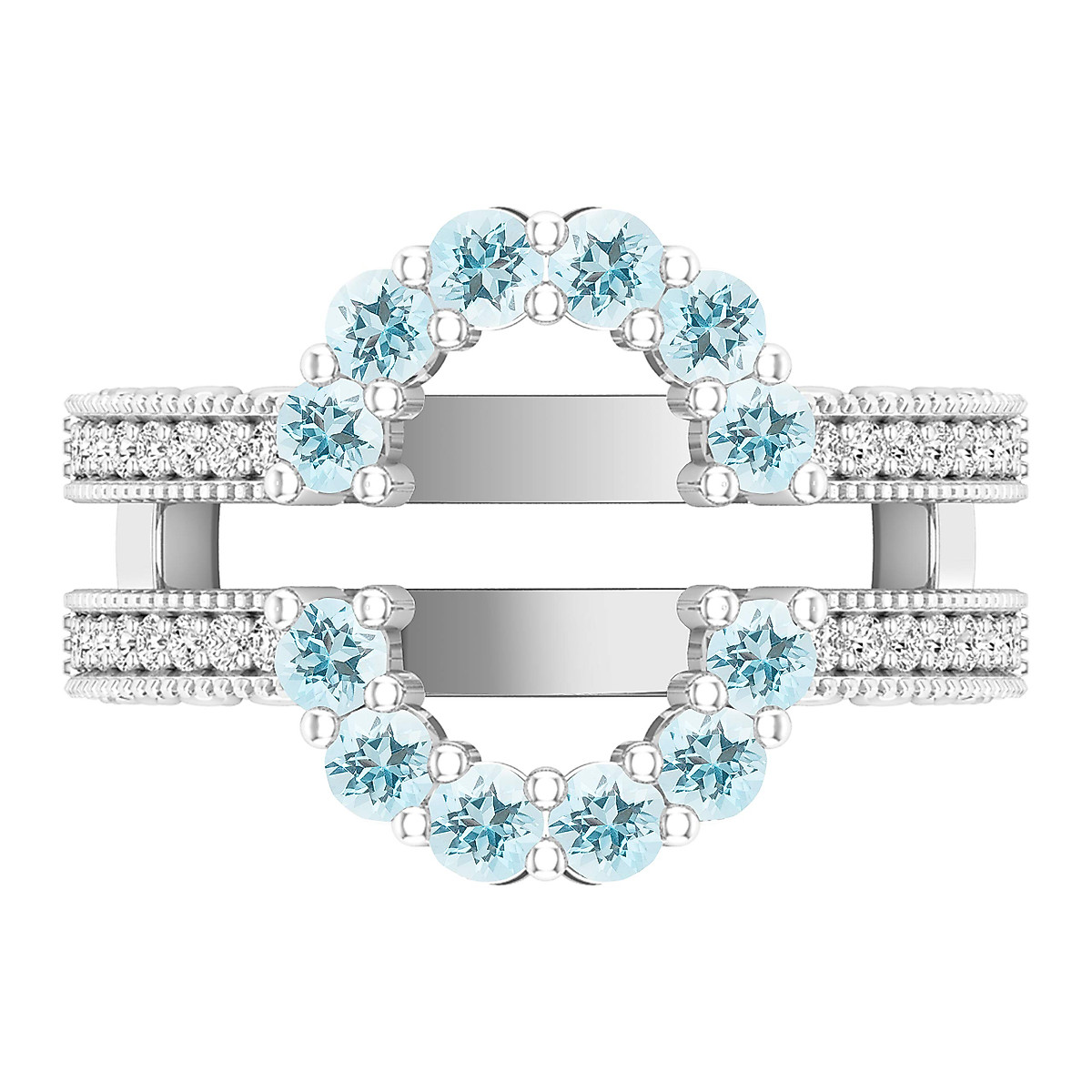 Dazzlingrock Collection Round Aquamarine & White Diamond Ladies Enhancer Guard Double Wedding Ring, Sterling Silver, Size 6.5