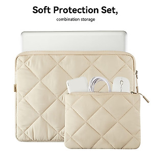 LANDICI Puffy Laptop Sleeve Carrying Case 13 13.3 13.6 Inch for MacBook Air 13 M1/M2, Mac Book Pro 13, Surface Pro 9/8/7, 11.6-12” Chromebook, Computer Cover Bag with Accessories Pouch, Apricot