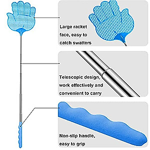 Rpanle 2 Pieces Fly Swatter, Extendable Fly Swatter, Strong Manual Fly Swats (Blue + Red)