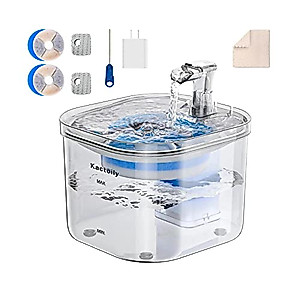 Kactoily Water Fountain for Cats Inside Pet Fountain Cat Water Dispenser Automatic 61oz/1.8L Ultra-Quiet Cat Drinking Fountains(USB Adapter, Brush, Cloth, 2*Filter)