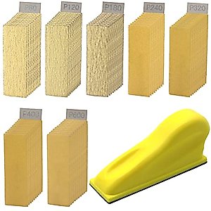 WHLLING Micro Detail Sander with 70PCS Sandpaper-Grit 80 120 180 240 320 400 600, 3.5”x 1”Micro Sanding Tools Detail Sander for Small Projects, Crafts Wood and Small Space Polish Sanding Works