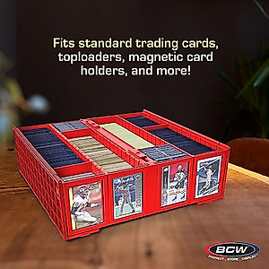 BCW Collectible Card Bin - Holds 3200 Cards - Large Card Storage Box for Loose Trading Cards, Pokemon, MTG, and Sports Card Storage Boxes, Includes 4 Card Bin Partitions, Sorting Card Box (Red)