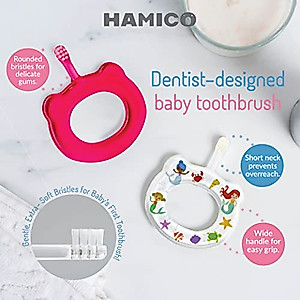 HAMICO Baby Toothbrush Gentle Extra Soft Bristles for Baby’s First Toothbrush | Easy Grasp No Overreach Infant Toothbrush | BPA Free | 2-Pack: Red & Mermaid
