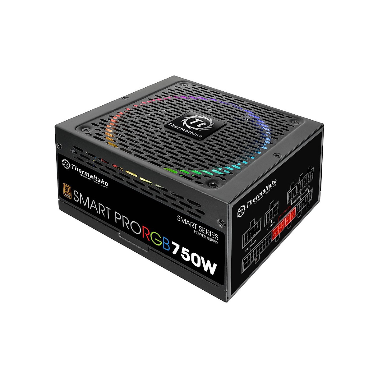 Thermaltake Smart Pro RGB 750W 80+ Bronze Smart Zero 256-Color RGB Fan Fully Modular ATX 12V 2.4/EPS 12V 2.92 Power Supply 7 YR Warranty PS-SPR-0750FPCBUS-R