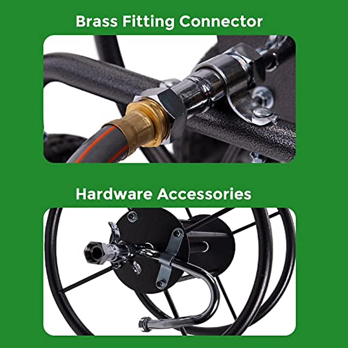 LAUREL CANYON Garden Hose Reel Cart, Heavy Duty Hose Reel Cart with 4 Wheels, Storage Basket Design, 6' 5/8" leader hose include, Holds 250-Feet of 5/8" Hose Capacity for Garden & Yard, Black