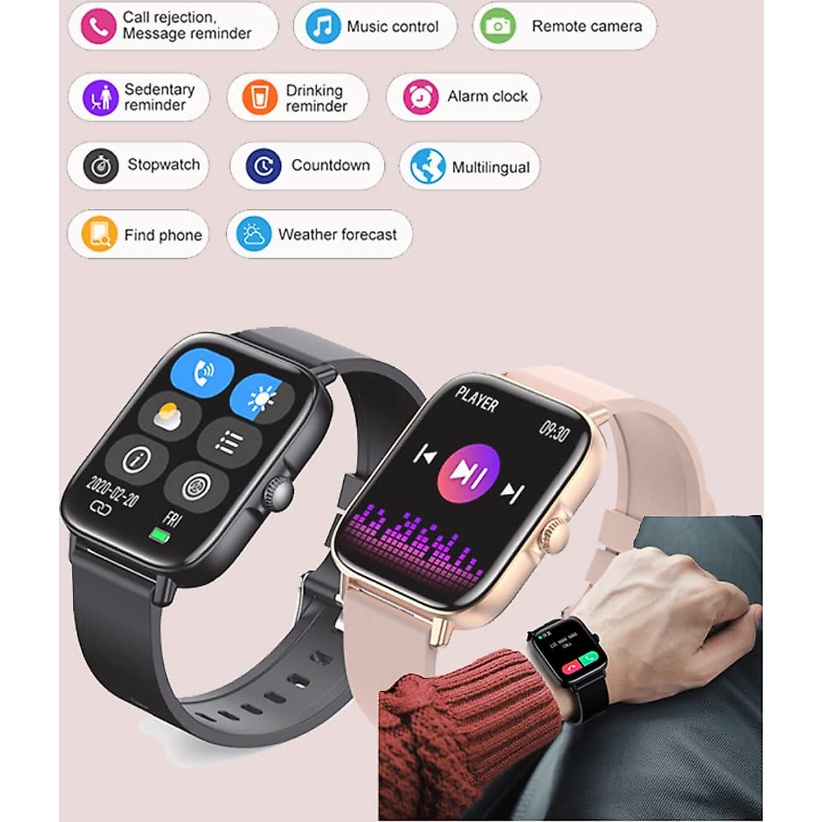 Carlinvi Smart Watch for Men and Women Bluetooth Waterproof SmartWatch with 1.7" Touch Screen Activity Tracker with Step Calorie Counter Heart Rate Monitor for Android & iOS Phones