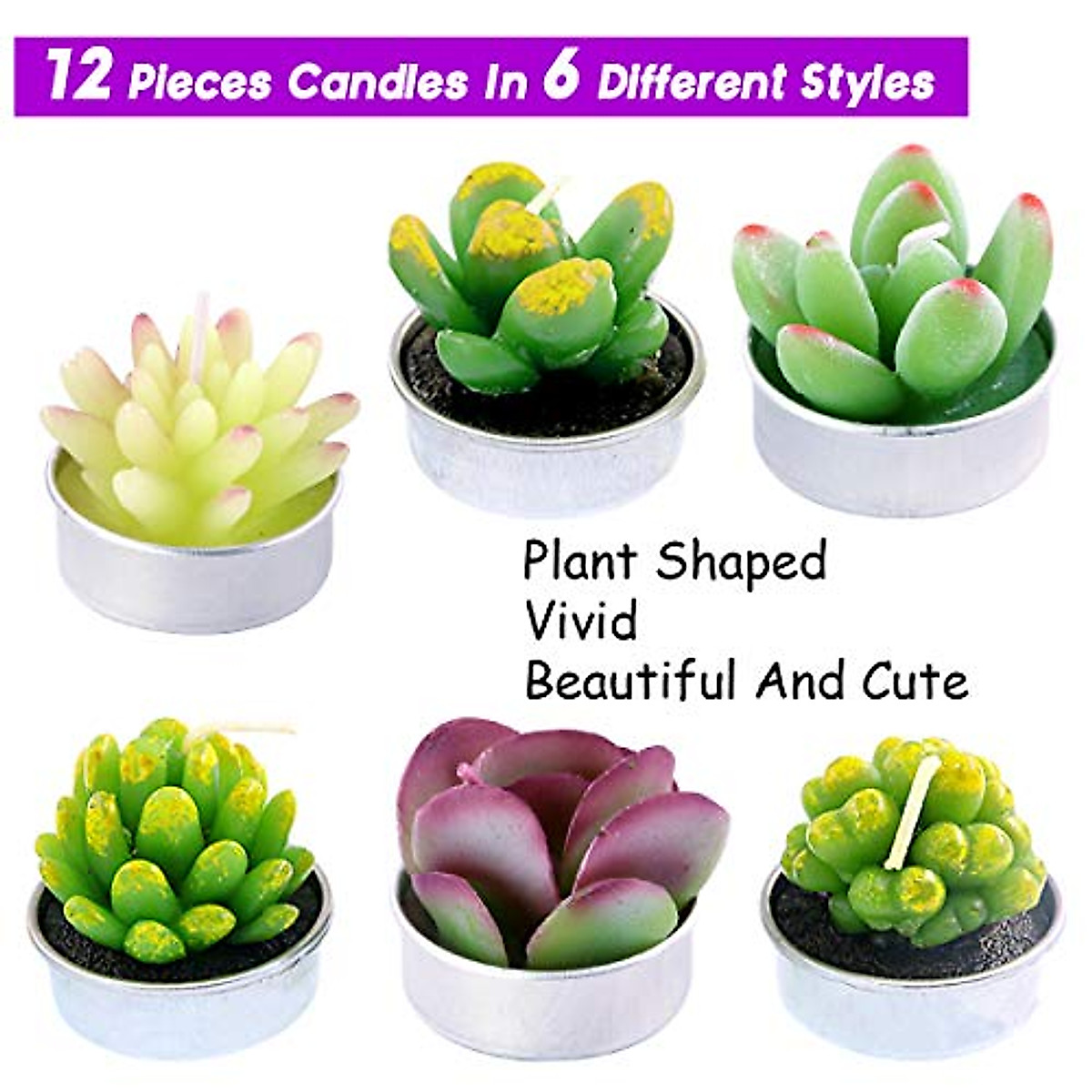 Swpeet 12Pcs Decorative Succulent Cactus Tealight Candles Kit, Cute Smokeless Succulent Plants Perfect for Candles Festival Wedding Props and House-Warming Party (N0.4-Candle)