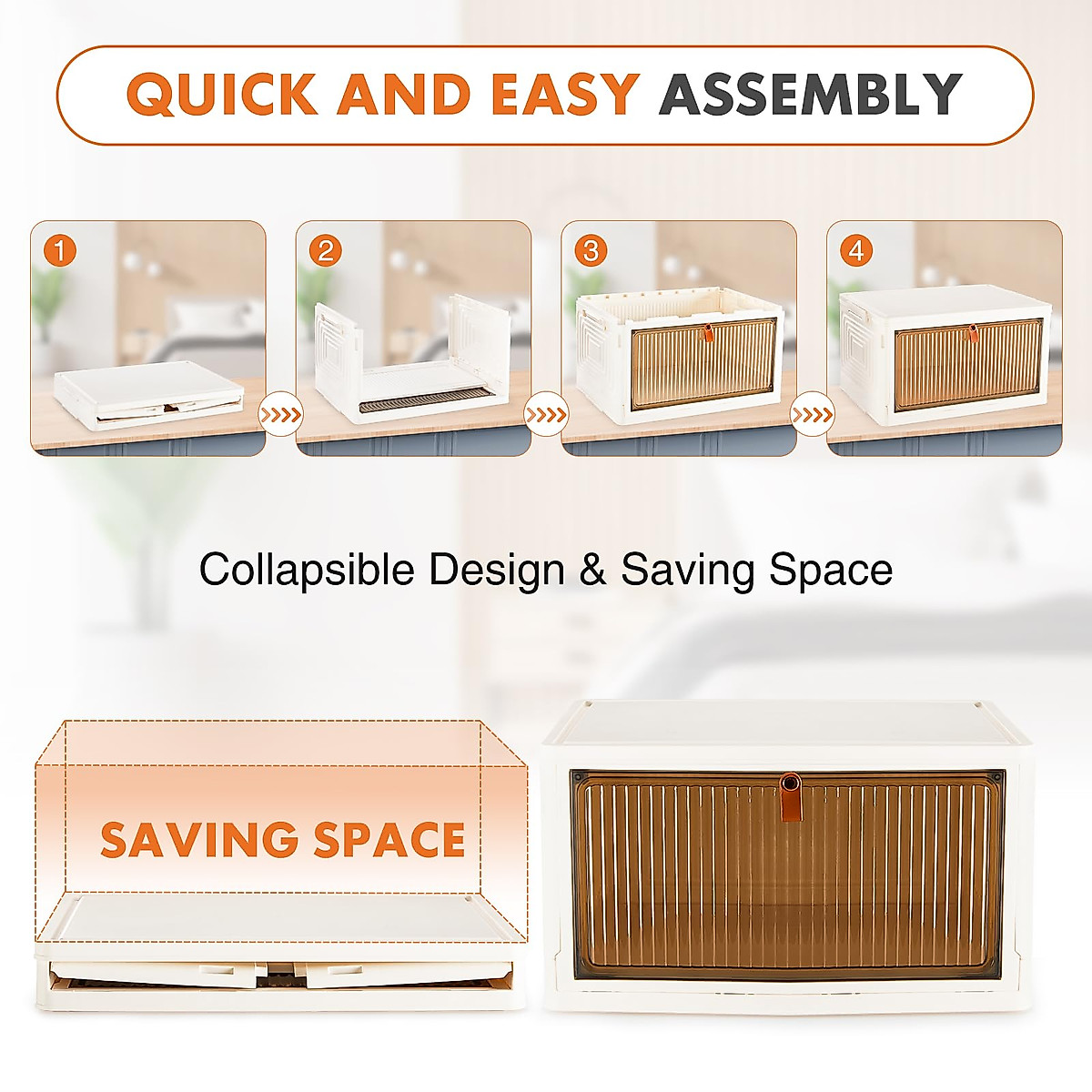 Sweetcrispy 4 Tier Stackable Plastic Storage Bins with Lid - 23QT Foldable Organizers and Storage with Magnetic Doors & Lockable Wheels, Collapsible Storage Boxes for Living Room, Office, Dorm