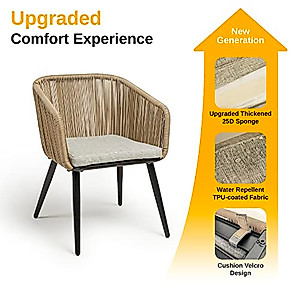 EAST OAK Patio Furniture Set 3-Piece, Outdoor Conversation Set Handwoven Rattan Wicker Chairs with Waterproof Cushions, Tempered Glass Top Coffee Table, Porch Bistro Sets for Backyard, Garden and Deck