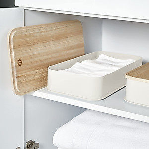 iDesign Recycled Plastic Medium Storage Bin with Paulownia Wood Lid, 8.4" x 16.9" x 3", Coconut