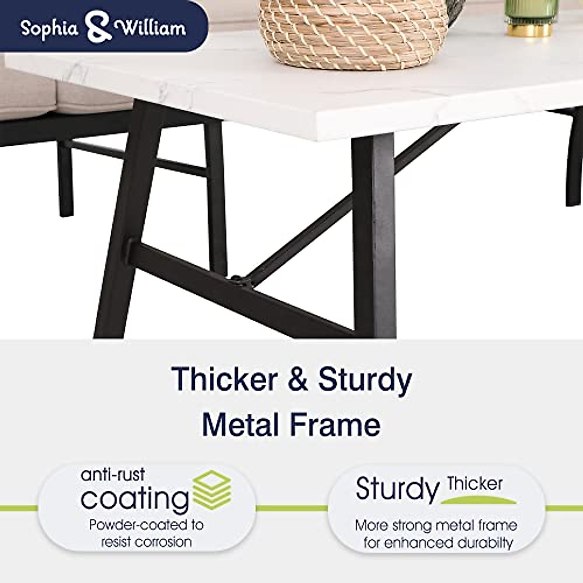 Sophia & William Patio Conversation Sets 4 Pcs Outdoor Metal Furniture Sets 5 Seats with 1 x 3-Seat Sofa, 2 x Cushioned Sofa Chairs, 1x Marbling Metal Coffee Table Patio Lawn Backyard Poolside Beige