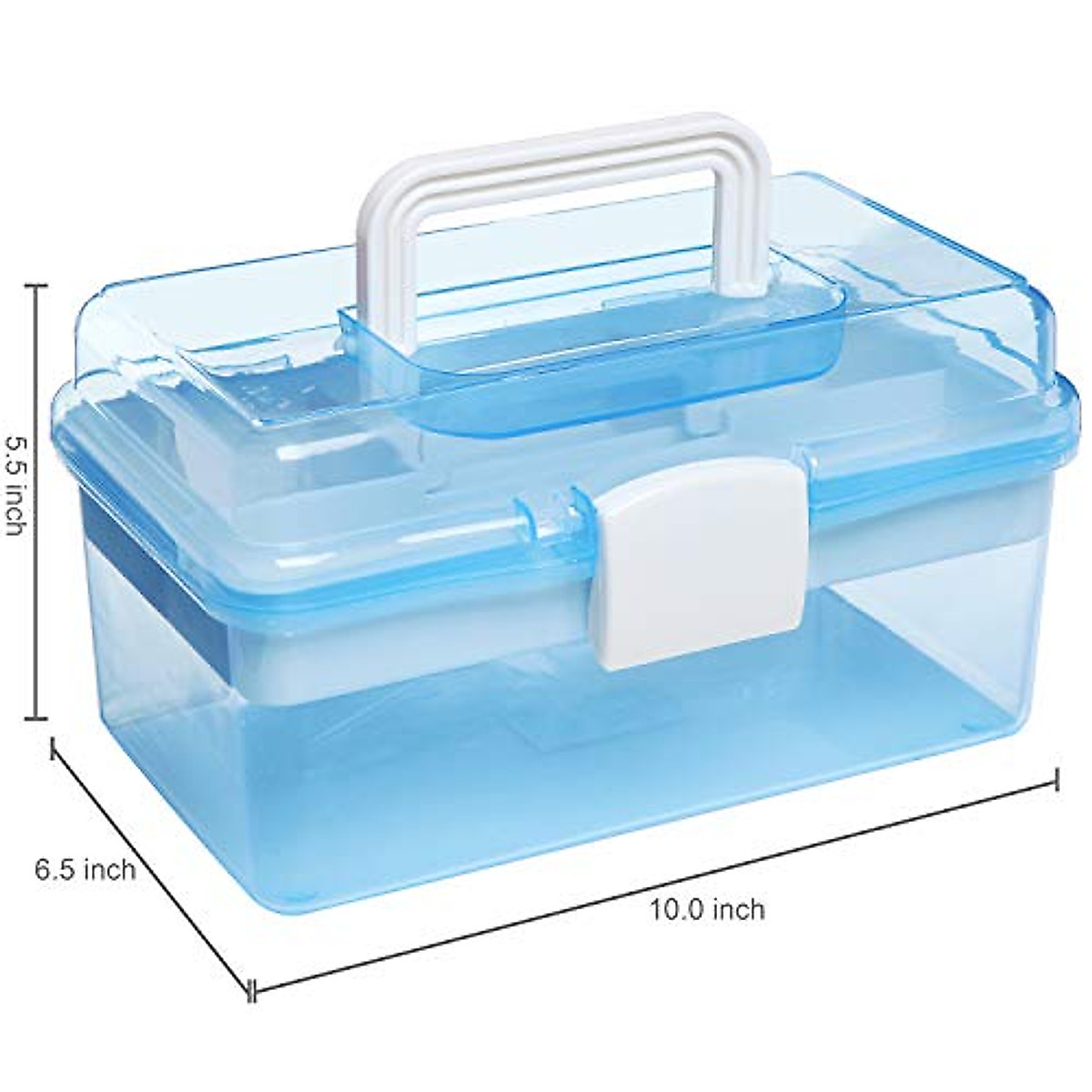 MyGift 10 Inch Portable Transparent Blue Plastic Storage Case Tool Box Sewing Box Organizer Travel Kit Box with Removable Tray, Clear Lid and Top Handle