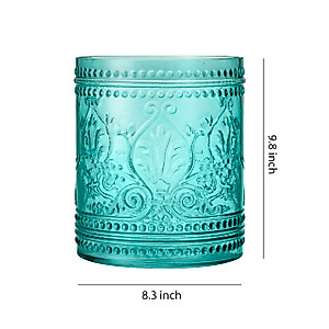 KMwares Glass Decorative Toilet Bowl Cleaner Brushes and Holde/Wastebasket for Bathroom Accessories Storage/Organization/Decoration- Teal Blue (Brush and Holder and Wastebasket)