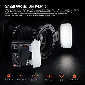 Godox MF12 Macro Flash, 2.4G Wireless Control TTL/M Mode, Built-in 3.7V Rechargeable Lithium Battery, Off-Camera TTL Flash Light Compatible for Canon Nikon Sony Fuji Olympus Panasonic