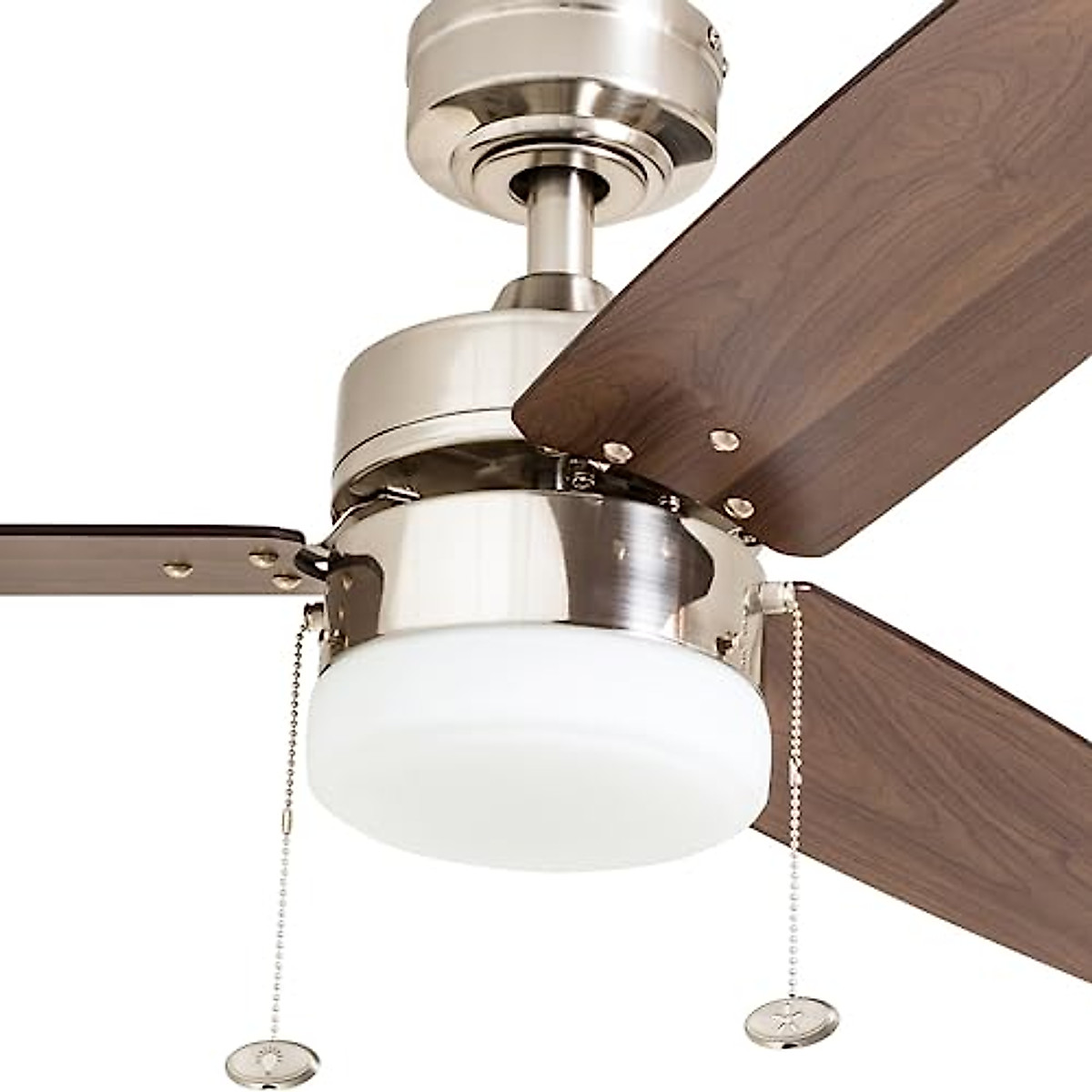 Prominence Home Reston, 42 Inch Modern Farmhouse LED Ceiling Fan with Light, Pull Chain, Dual Mounting Options, Dual Finish Blades, Reversible Motor - 51014-01 (Brushed Nickel)