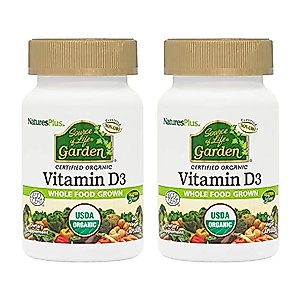 NaturesPlus Source of Life Garden Vitamin D3 - 60 Vegan Capsules, Pack of 2 - Immune System Support - Certified Organic, Non-GMO, Gluten Free - 60 Total Servings