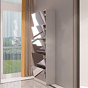 Organizedlife Mirror Shoe Cabinet, Wooden Shoe Organizer with 5 Tier, Full Length Mirror Shoe Rack,Shoe Cabinet for Entryway