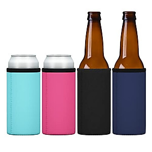 TahoeBay Slim Can Coolers (4-Pack) Extra Thick 5mm Neoprene - Blank Sleeves for Cans and Longneck Beer Bottles (Multicolor)