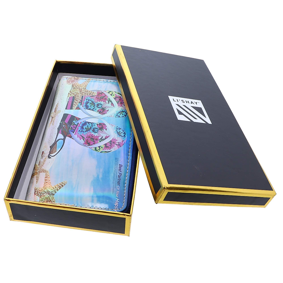 Li'Shay Glossy Zip Around Printed Wallet for Women (Flip Flop)