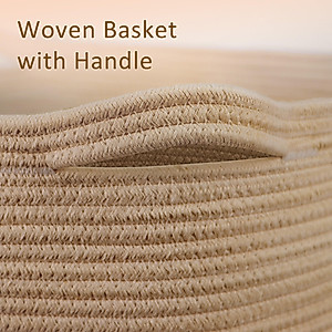 MXMHOME Large Cotton Rope Basket,22"x22"x14"Throw Blanket Storage for Living Room Woven Baby Laundry Basket with Handle Nursery Basket Soft Toy Storage Basket Comfoter Cushions Thread Hamper