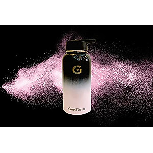 GenFlask 32oz insulated vacuum Stainless Steel ombre water bottle - Wide mouth straw lid leakproof tumbler (Black-Baby-Pink)