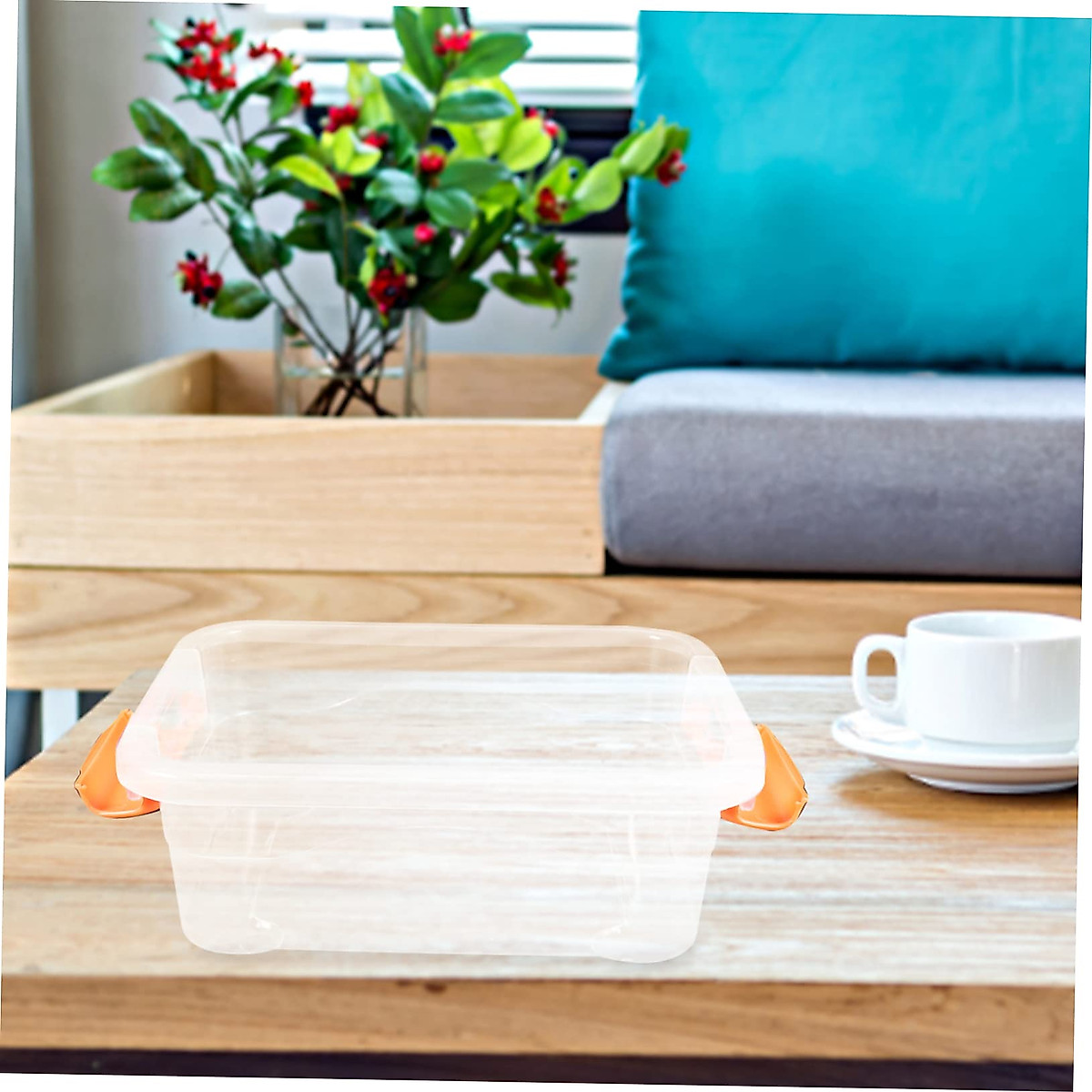 SEWACC 5pcs Box Plastic Container Storage Box with Lid Small Organizer Box Small Storage Bins with Lids Ornament Storage Shoe Boxes Clear Plastic Stackable Orange Brochures Storage Case