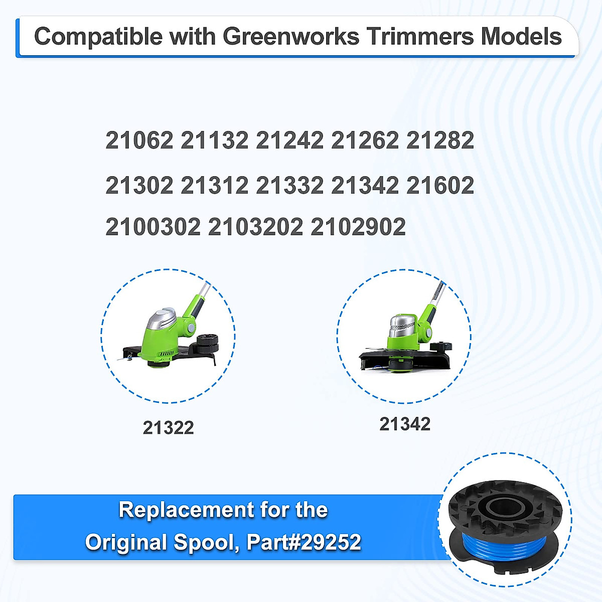 3 Pack Replacement Spool for Greenworks Weed Wacker String Compatible with Greenworks 20V, 40V Single Line Cordless Trimmers, Parts#29252