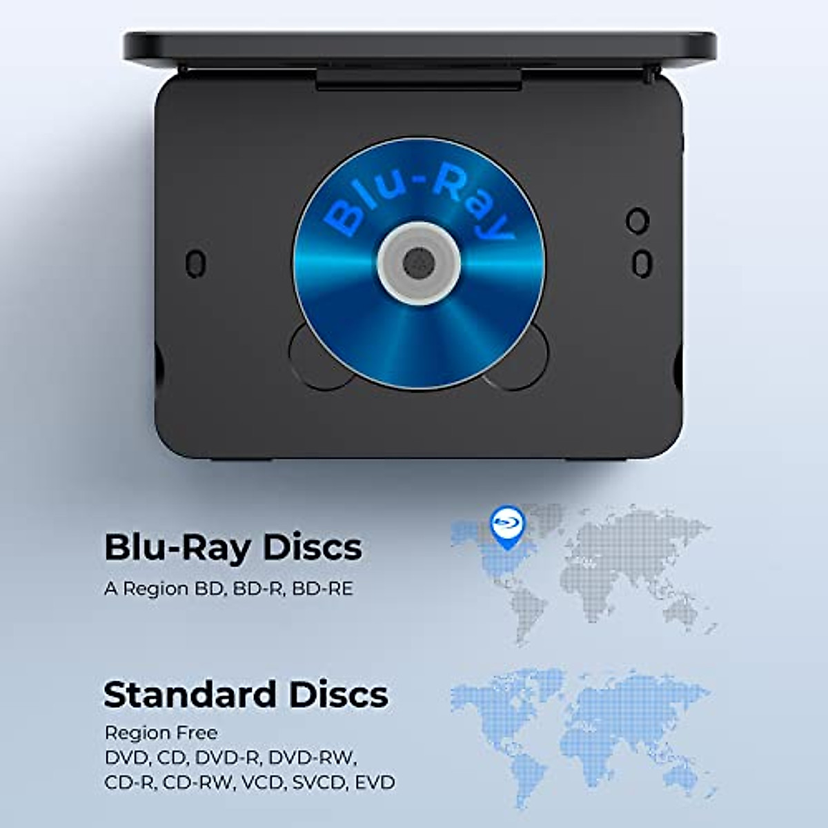 NAVISKAUTO 10.1'' Blu Ray Dual Screen DVD Player Portable with Rechargeable Battery Support 1080P Video, Dolby Audio, HDMI Out, Sync Screen, Last Memory, Region Free, USB/SD Card