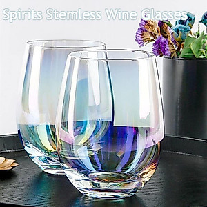 Colored Stemless Wine Glasses, 18 Oz Large Rainbow Wine Glasses, Stemless Goblet Beverage Cups with Colored Gift Box for Girl & Boy Friends Sister, Good Gift Idea for Festival Wedding Birthday Party